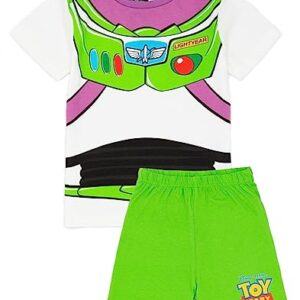 Disney Toy Story Buzz Lightyear Boys Pyjama Set | Kids Buzz Lightyear Costume PJs | Galactic Hero Design T-Shirt and Shorts Green