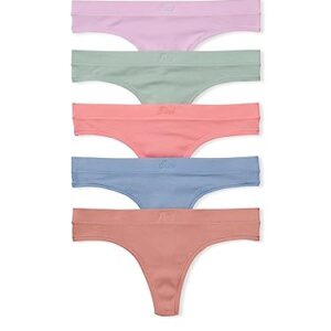 Victoria's Secret PINK Naturals Thong 5 Pack, Cotton Panty Pack, Women's Underwear, Natural Tea Dye (M)