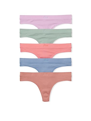 Victoria's Secret PINK Naturals Thong 5 Pack, Cotton Panty Pack, Women's Underwear, Natural Tea Dye (M)