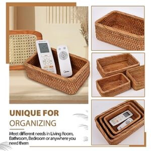 Rattan Serving Tray, Hand Woven Basket, Home Decor Organizer Tray for Breakfast, Tea, Snack, Fruit, Coffee Storage (Rec Small)