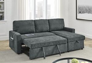 uhome upholstered sleeper sofa with usb ports sectional couch reversible sofabed, full xl, gray