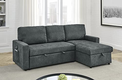 uhome Upholstered Sleeper Sofa with USB Ports sectional Couch Reversible Sofabed, Full XL, Gray