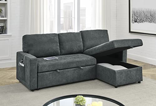 uhome Upholstered Sleeper Sofa with USB Ports sectional Couch Reversible Sofabed, Full XL, Gray