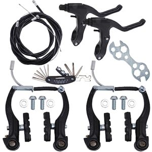 stylemafia complete v bike brake set, front and rear bike mtb brake,inner and outer callipers cables lever kit with calipers levers cables multi-tool wrenches (black)