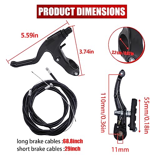 Stylemafia Complete V Bike Brake Set, Front and Rear Bike MTB Brake,Inner and Outer Callipers Cables Lever Kit with Calipers Levers Cables Multi-Tool Wrenches (Black)