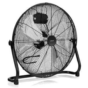 costway floor fan, 20-inch high velocity floor fan with 145° adjustable tilt, 3-speed adjustable, heavy duty metal industrial floor fan for home garage warehouse workshop outdoor indoor use, black