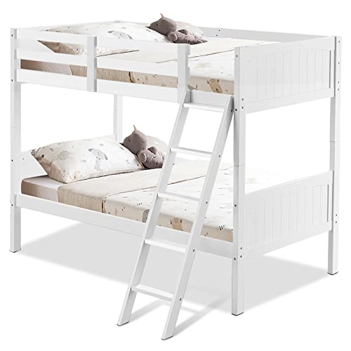 GORELAX Twin Over Twin Bunk Bed, Space Saving Bed Frame with Under Bed Storage, Ladder & Guardrail, Convertible Wooden Bunk Beds into 2 Beds, Modern Heavy Duty Bunk Bed for Kids, Adults (White)