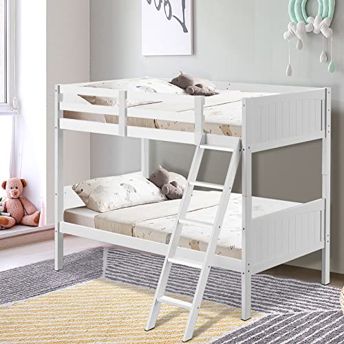 GORELAX Twin Over Twin Bunk Bed, Space Saving Bed Frame with Under Bed Storage, Ladder & Guardrail, Convertible Wooden Bunk Beds into 2 Beds, Modern Heavy Duty Bunk Bed for Kids, Adults (White)