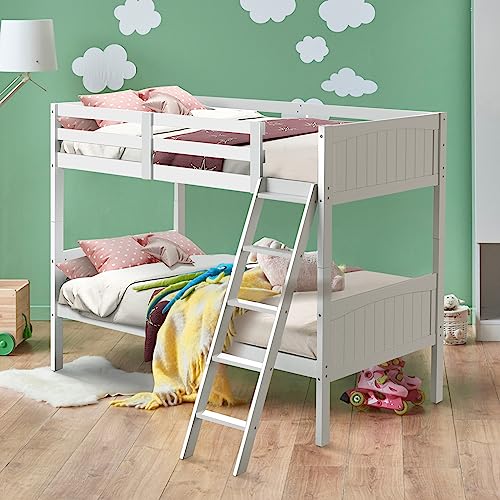 GORELAX Twin Over Twin Bunk Bed, Space Saving Bed Frame with Under Bed Storage, Ladder & Guardrail, Convertible Wooden Bunk Beds into 2 Beds, Modern Heavy Duty Bunk Bed for Kids, Adults (White)