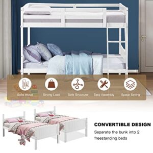 GORELAX Twin Over Twin Bunk Bed, Space Saving Bed Frame with Under Bed Storage, Ladder & Guardrail, Convertible Wooden Bunk Beds into 2 Beds, Modern Heavy Duty Bunk Bed for Kids, Adults (White)