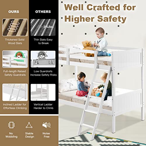 GORELAX Twin Over Twin Bunk Bed, Space Saving Bed Frame with Under Bed Storage, Ladder & Guardrail, Convertible Wooden Bunk Beds into 2 Beds, Modern Heavy Duty Bunk Bed for Kids, Adults (White)