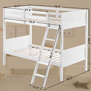 GORELAX Twin Over Twin Bunk Bed, Space Saving Bed Frame with Under Bed Storage, Ladder & Guardrail, Convertible Wooden Bunk Beds into 2 Beds, Modern Heavy Duty Bunk Bed for Kids, Adults (White)