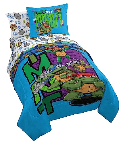 Jay Franco Nickelodeon Teenage Mutant Ninja Turtles Twin Comforter Set - 5 Piece Bedding Includes Sheet Set & Pillow Covers - Super Soft Mini Mutants Microfiber Bed Set