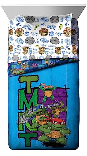 Jay Franco Nickelodeon Teenage Mutant Ninja Turtles Twin Comforter Set - 5 Piece Bedding Includes Sheet Set & Pillow Covers - Super Soft Mini Mutants Microfiber Bed Set