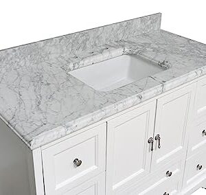 Madison 48-inch Bathroom Vanity (Carrara/White): Includes White Cabinet with Authentic Italian Carrara Marble Countertop and White Ceramic Sink