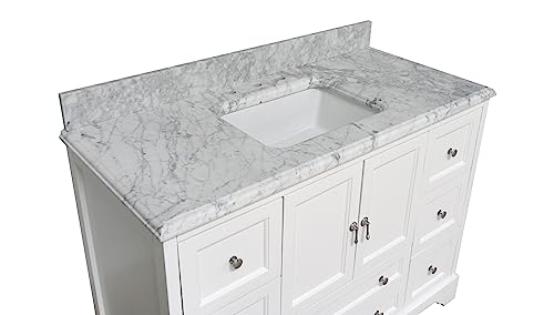 Madison 48-inch Bathroom Vanity (Carrara/White): Includes White Cabinet with Authentic Italian Carrara Marble Countertop and White Ceramic Sink