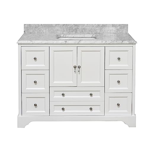 Madison 48-inch Bathroom Vanity (Carrara/White): Includes White Cabinet with Authentic Italian Carrara Marble Countertop and White Ceramic Sink