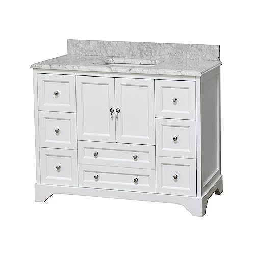 Madison 48-inch Bathroom Vanity (Carrara/White): Includes White Cabinet with Authentic Italian Carrara Marble Countertop and White Ceramic Sink