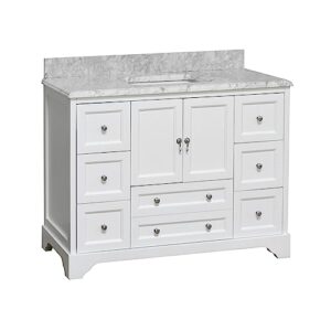 Madison 48-inch Bathroom Vanity (Carrara/White): Includes White Cabinet with Authentic Italian Carrara Marble Countertop and White Ceramic Sink