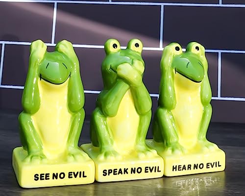 Ebros Gift See Hear Speak No Evil Pond Green Frogs Trio Toothpick Holder Salt And Pepper Shakers Set Frog Toad Amphibian Figurines Kitchen Bar And Dining Table Decorative Collectibles