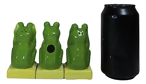 Ebros Gift See Hear Speak No Evil Pond Green Frogs Trio Toothpick Holder Salt And Pepper Shakers Set Frog Toad Amphibian Figurines Kitchen Bar And Dining Table Decorative Collectibles