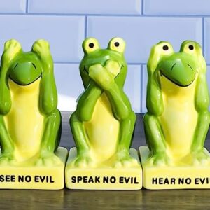 Ebros Gift See Hear Speak No Evil Pond Green Frogs Trio Toothpick Holder Salt And Pepper Shakers Set Frog Toad Amphibian Figurines Kitchen Bar And Dining Table Decorative Collectibles