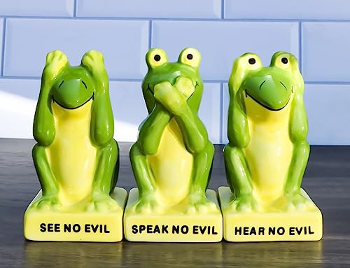 Ebros Gift See Hear Speak No Evil Pond Green Frogs Trio Toothpick Holder Salt And Pepper Shakers Set Frog Toad Amphibian Figurines Kitchen Bar And Dining Table Decorative Collectibles