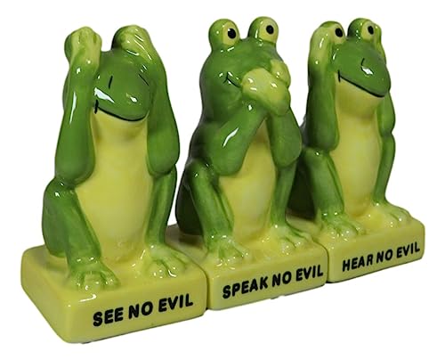 Ebros Gift See Hear Speak No Evil Pond Green Frogs Trio Toothpick Holder Salt And Pepper Shakers Set Frog Toad Amphibian Figurines Kitchen Bar And Dining Table Decorative Collectibles