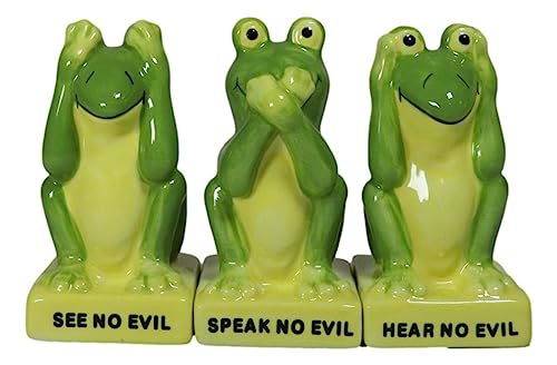 Ebros Gift See Hear Speak No Evil Pond Green Frogs Trio Toothpick Holder Salt And Pepper Shakers Set Frog Toad Amphibian Figurines Kitchen Bar And Dining Table Decorative Collectibles