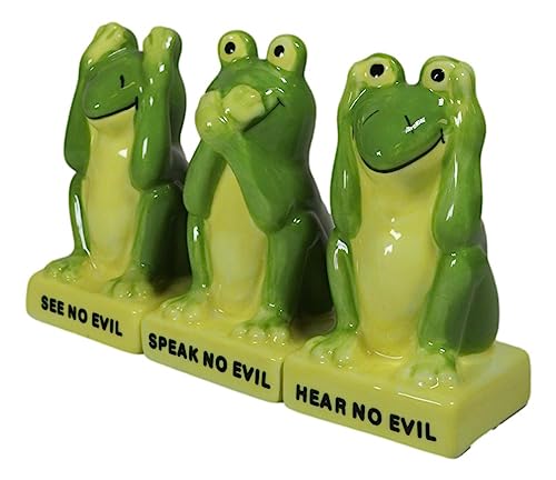 Ebros Gift See Hear Speak No Evil Pond Green Frogs Trio Toothpick Holder Salt And Pepper Shakers Set Frog Toad Amphibian Figurines Kitchen Bar And Dining Table Decorative Collectibles