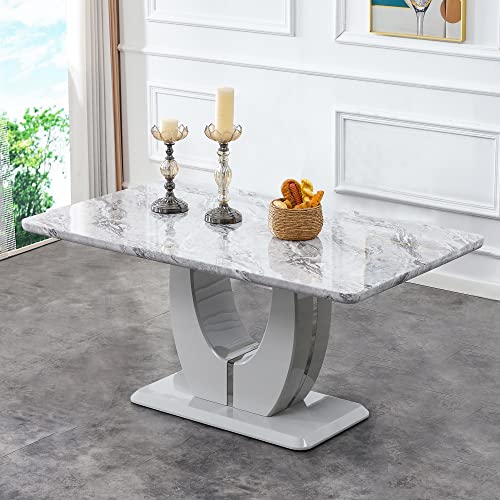 hohoedc 63" Morden Faux Marble Dining Room Table,Big Kitchen Dining Table for 6-8 with MDF Base,7 Piece Rectangle Dining Table,Large Dinner Table for Kitchen, Dining Room & Living Room…