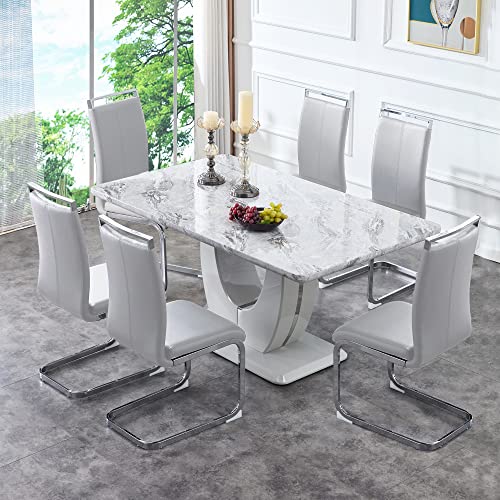 hohoedc 63" Morden Faux Marble Dining Room Table,Big Kitchen Dining Table for 6-8 with MDF Base,7 Piece Rectangle Dining Table,Large Dinner Table for Kitchen, Dining Room & Living Room…