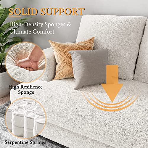 VanAcc Sofa, 3 Seater Comfy Couch Sofa- Extra Deep Seated Oversized Sofa, 97" Contemporary Couches for Living Room, Bedroom and Office (Off-White,Bouclé)