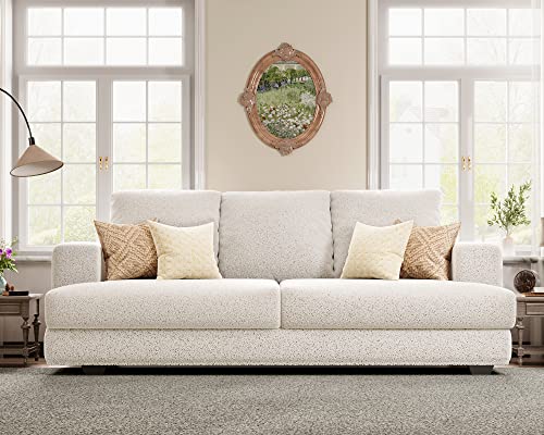 VanAcc Sofa, 3 Seater Comfy Couch Sofa- Extra Deep Seated Oversized Sofa, 97" Contemporary Couches for Living Room, Bedroom and Office (Off-White,Bouclé)