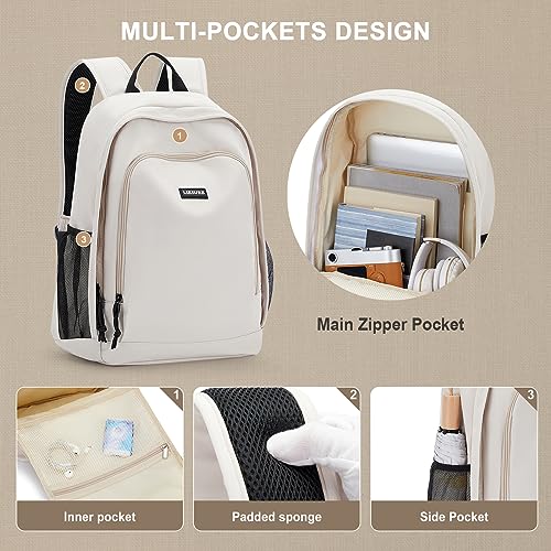 coowoz College Backpack Waterproof White College Bags For Women Lightweight Travel Rucksack Casual Daypack Laptop Backpacks For Men Women(White)