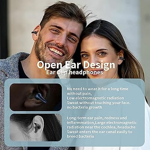 QAWDAWM Clip-On Open Ear Bone Conduction Headphones, Bluetooth 5.3 Wireless Earbuds with Digital Display Charging Case 80 Hours Playtime IPX4 Waterproof Sports Headphones for Running, Walking, Workout