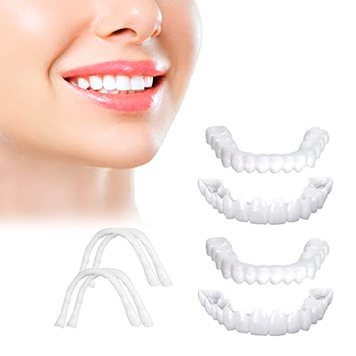 Fake Teeth - Fake Braces - Veneers Teeth for Women and Men - 4 PCs Smile Kit Tooth Repair Kit - Temporary Teeth Restoration - Snap on Veneers False Teeth, Dentures for Women, Swift Smile Snap on Teeth