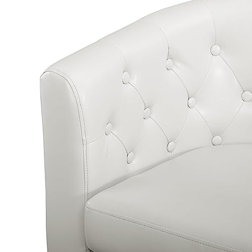 Barrel Love Seat, Button Tufted Faux Leather Barrel Loveseat Sofas, Midcentury Modern 2 Seater Sofa Couch, Small Loveseats for Small Spaces, Bedrooms, Love Seats Couches for Living Room - White