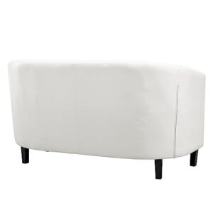 Barrel Love Seat, Button Tufted Faux Leather Barrel Loveseat Sofas, Midcentury Modern 2 Seater Sofa Couch, Small Loveseats for Small Spaces, Bedrooms, Love Seats Couches for Living Room - White