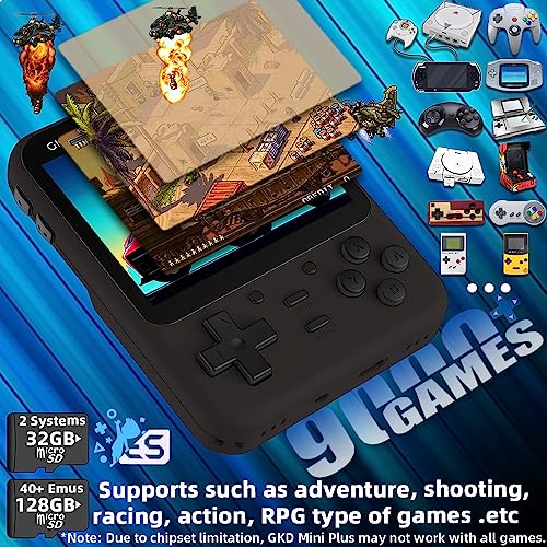 GKD Mini Plus Handheld Game Console 3.5 inch Portable Retro Video Games Consoles Pocket Rechargeable RK3566 Hand Held Classic System Black 32GB 128GB