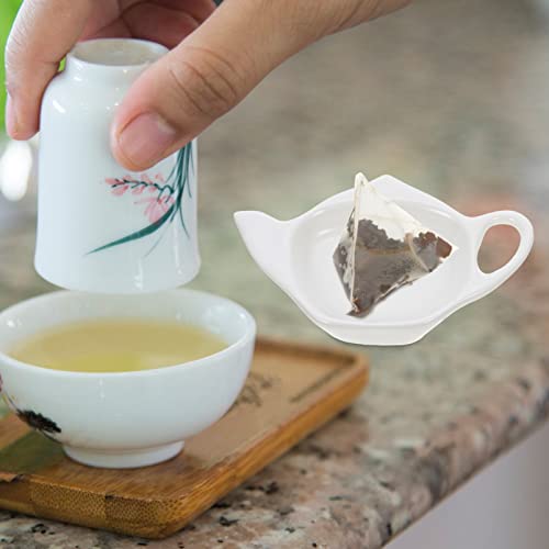 Ceramic Teabag Caddy Holder: Teapot Shaped Tea Bag Holder Resting Caddy Saucer Dessert Spoon Rests Teabag Saucer Seasoning Dish Loose Tea Dish 2Pcs