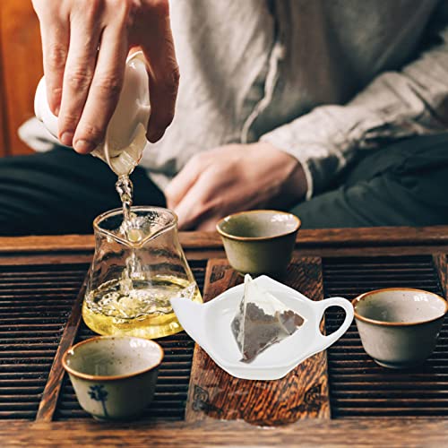 Ceramic Teabag Caddy Holder: Teapot Shaped Tea Bag Holder Resting Caddy Saucer Dessert Spoon Rests Teabag Saucer Seasoning Dish Loose Tea Dish 2Pcs