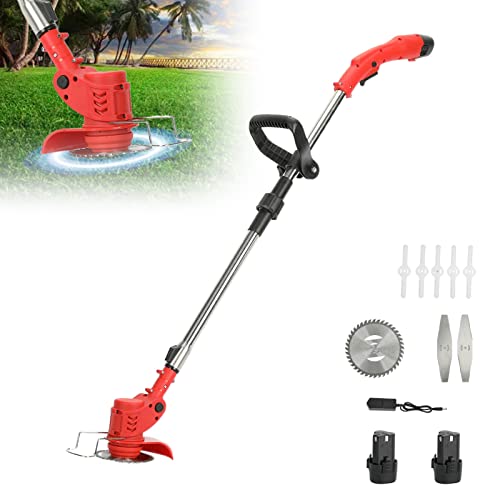 GYMNASTIKA Electric Lawn Mower, 450W Battery Power Lawn Mower Telescopic Rod Anti-Slip Handle Weed Trimmer Cordless Low Noise Electric Weed Lawn Eater Powerful Motor Garden Tool US Plug