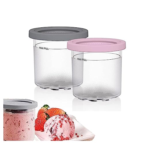 VRINO 2/4/6PCS Creami Deluxe Pints, for Creami Ninja Ice Cream Containers, Ice Cream Containers for Freezer Safe and Leak Proof Compatible with NC299AMZ,NC300s Series Ice Cream Makers,Pink+Gray-4PCS