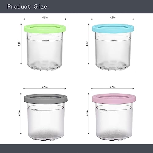 VRINO 2/4/6PCS Creami Deluxe Pints, for Creami Ninja Ice Cream Containers, Ice Cream Containers for Freezer Safe and Leak Proof Compatible with NC299AMZ,NC300s Series Ice Cream Makers,Pink+Gray-4PCS