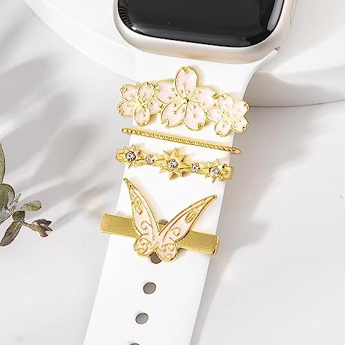 Watch Band Charms, Decorative Ring Loops Compatible with Apple Watch Band 38mm 40mm 41mm 42mm 44mm 45mm Smartwatch Band Accessories Diamond Jewelry for iWatch Series 7 6 5 4 3 2 1(No Band) Gold