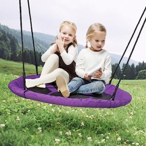 HomGarden Saucer Tree Swing Purple Set 40" Waterproof Round Outdoor Nest Spinner Web Tree Swing 800 lbs Weight Capacity Durable Steel Frame w/Adjustable Nylon Ropes Kids, Teens Adults