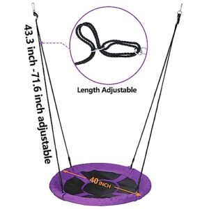 HomGarden Saucer Tree Swing Purple Set 40" Waterproof Round Outdoor Nest Spinner Web Tree Swing 800 lbs Weight Capacity Durable Steel Frame w/Adjustable Nylon Ropes Kids, Teens Adults