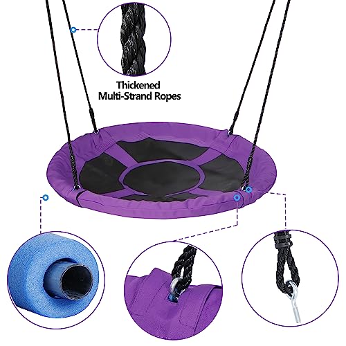 HomGarden Saucer Tree Swing Purple Set 40" Waterproof Round Outdoor Nest Spinner Web Tree Swing 800 lbs Weight Capacity Durable Steel Frame w/Adjustable Nylon Ropes Kids, Teens Adults