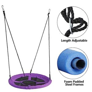 HomGarden Saucer Tree Swing Purple Set 40" Waterproof Round Outdoor Nest Spinner Web Tree Swing 800 lbs Weight Capacity Durable Steel Frame w/Adjustable Nylon Ropes Kids, Teens Adults